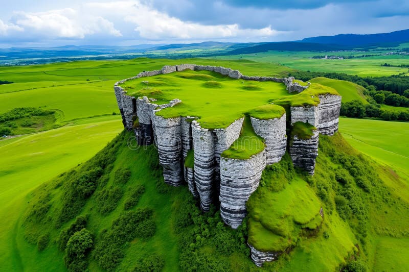A Large Stone Structure on Top of a Green Hill Stock Photo - Image of ...
