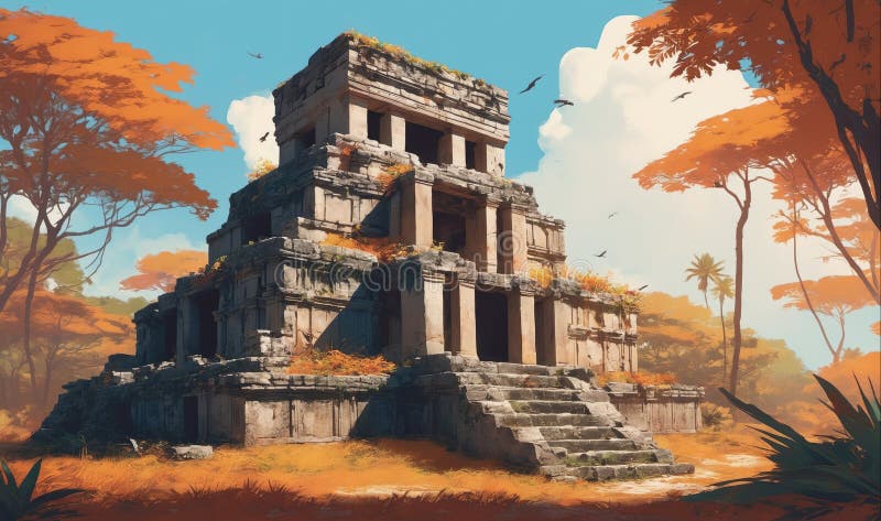 A Stone Temple Stands Tall in the Middle of a Jungle, Surrounded by ...