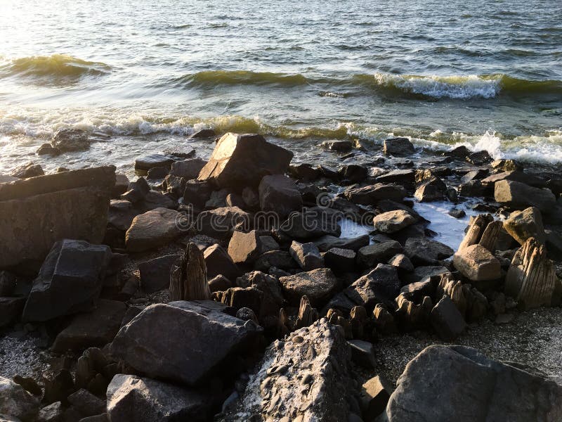 Large Stones on the Lake. Lake Shore Stock Image - Image of rock ...