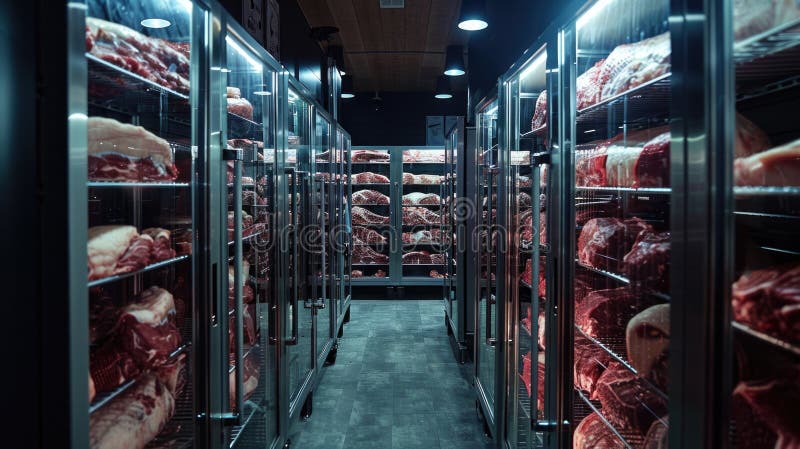A Large Storage Room Filled with Various Types of Meat Stock Image ...