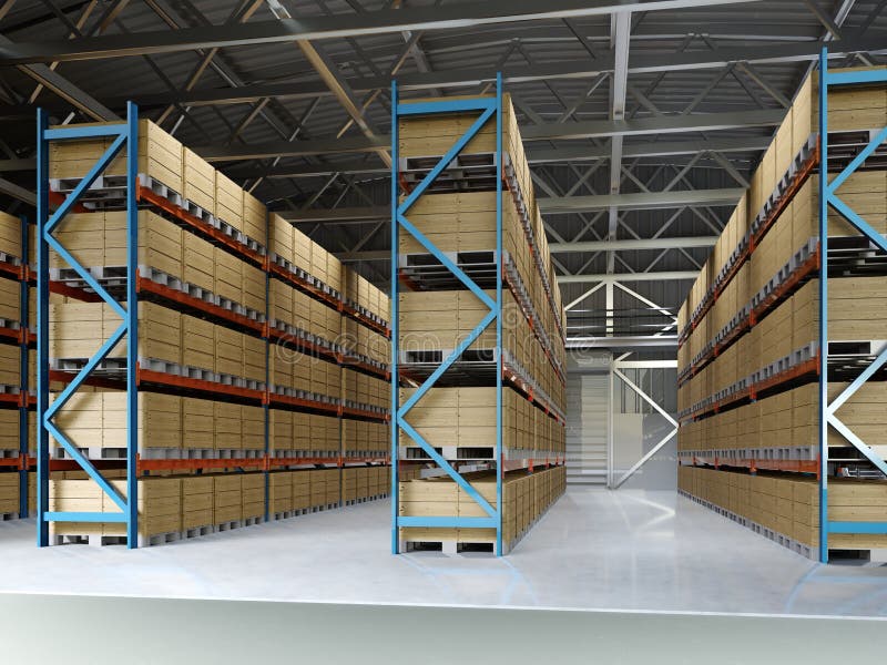 Large Storage Room with Shelving and Pallets Stock Illustration ...