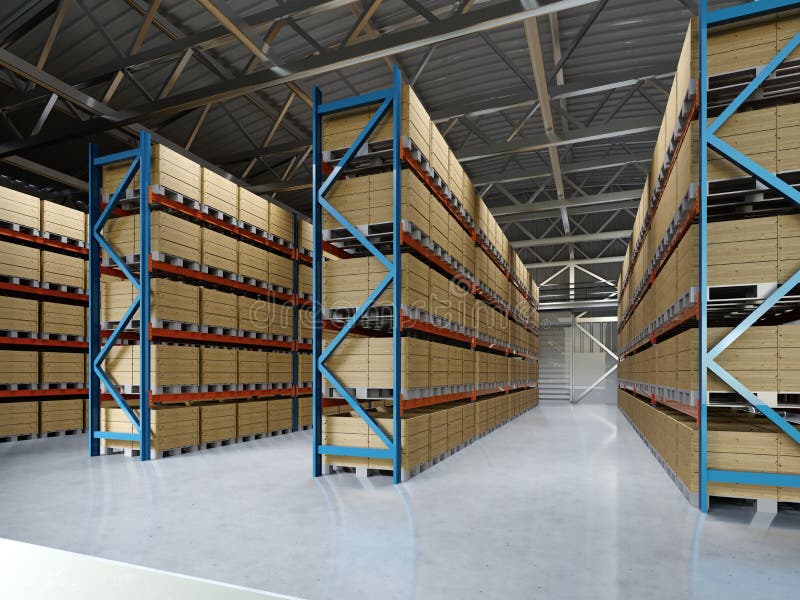 Large Storage Room with Shelving and Pallets Stock Illustration ...