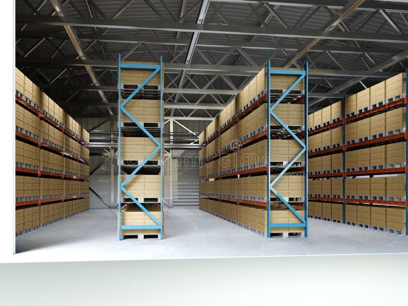 Large Storage Room with Shelving and Pallets Stock Illustration ...