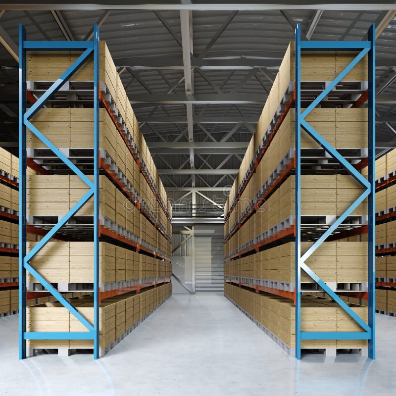 Large Storage Room with Shelving and Pallets Stock Illustration ...