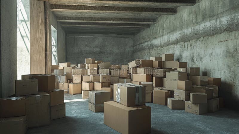 Large Storage Space Filled with Numerous Cardboard Boxes in a Warehouse ...