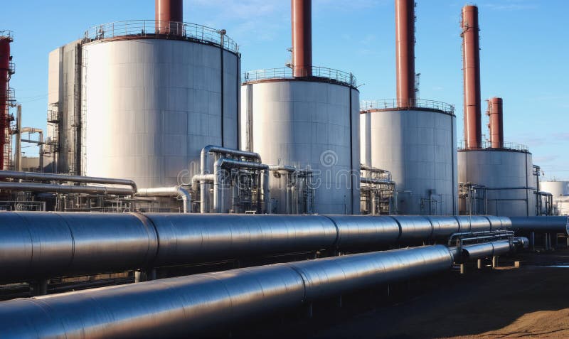 Large Storage Tanks and Pipes at a Refinery Stock Photo - Image of ...