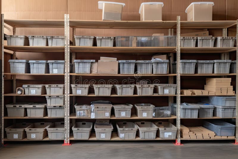 Large Storage Unit Filled with Boxes, Crates, and Bins Stock Photo ...
