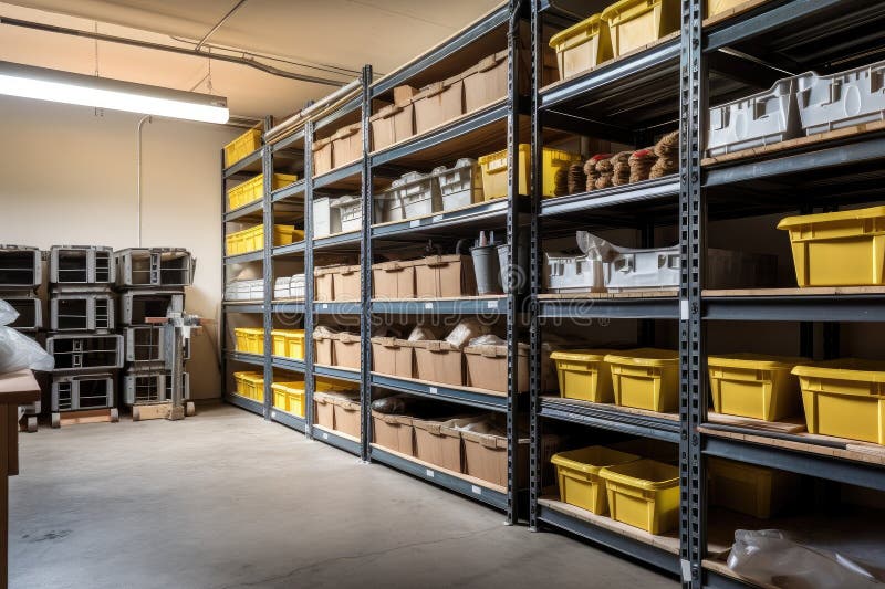Large Storage Unit Filled with Boxes, Crates, and Bins Stock ...