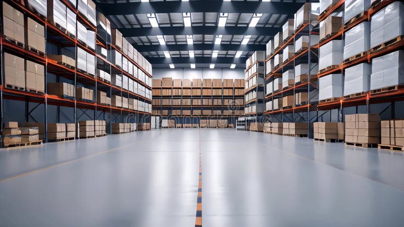Large Storage Warehouse Interior with Shelves and Boxes Stock Footage ...