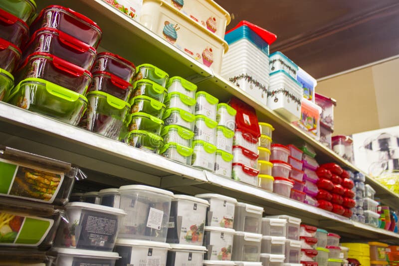 Storefront with Multi-colored Food Containers. Editorial Stock Image ...