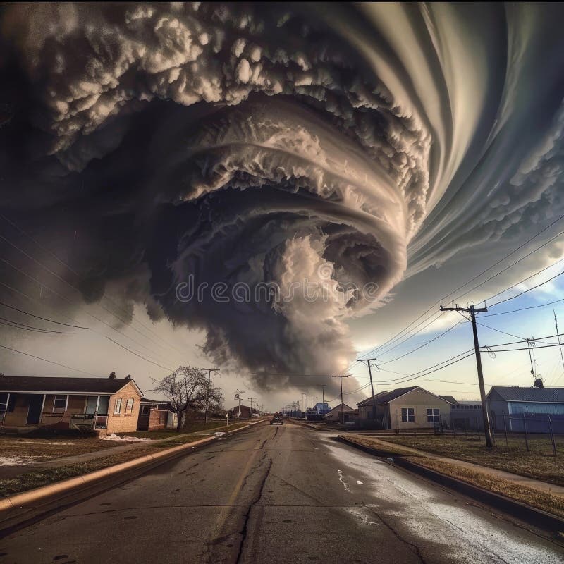 A Large Storm Cloud is Hovering Over a City Street Stock Illustration ...