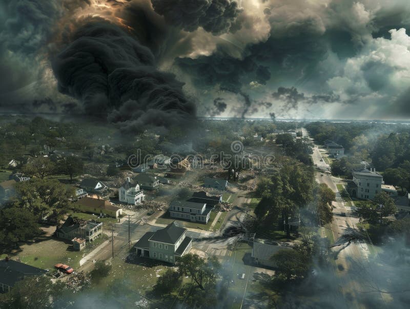 A Large Storm Cloud is Hovering Over a City Street Stock Illustration ...