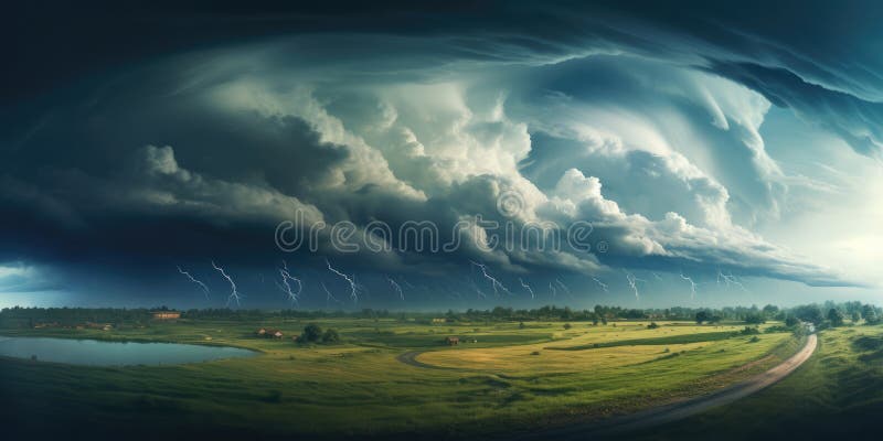 A Large Storm is Coming Over a Green Field Stock Illustration ...