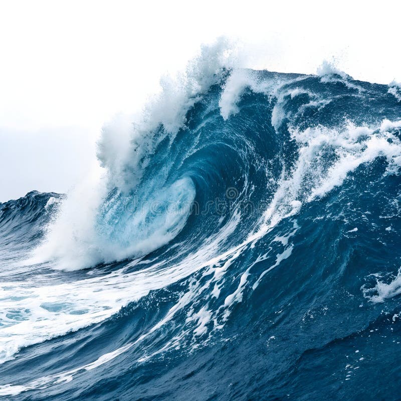 Large Stormy Sea Wave in Deep Blue Isolated on White Background Stock ...