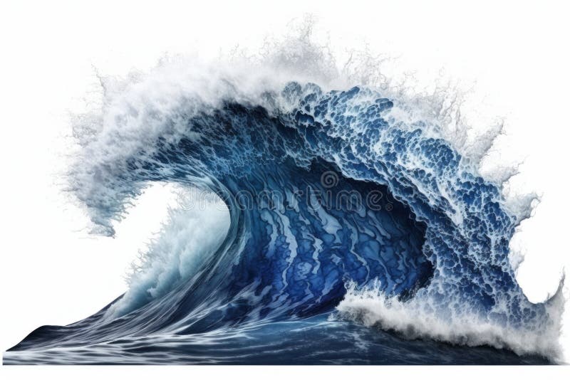 Large Stormy Sea Wave in Deep Blue Isolated on White. Generative AI ...
