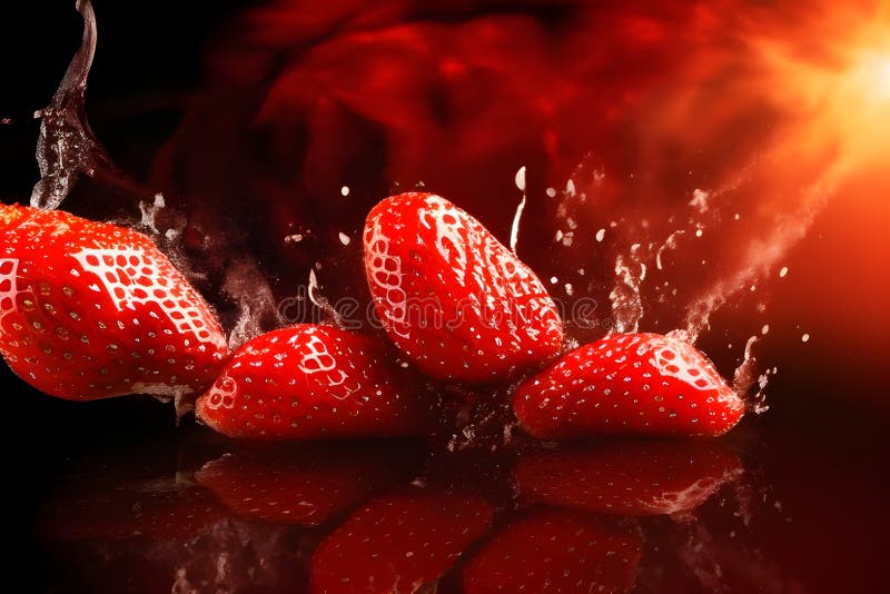 Large Strawberry Falling into Water on Gradient Background with ...