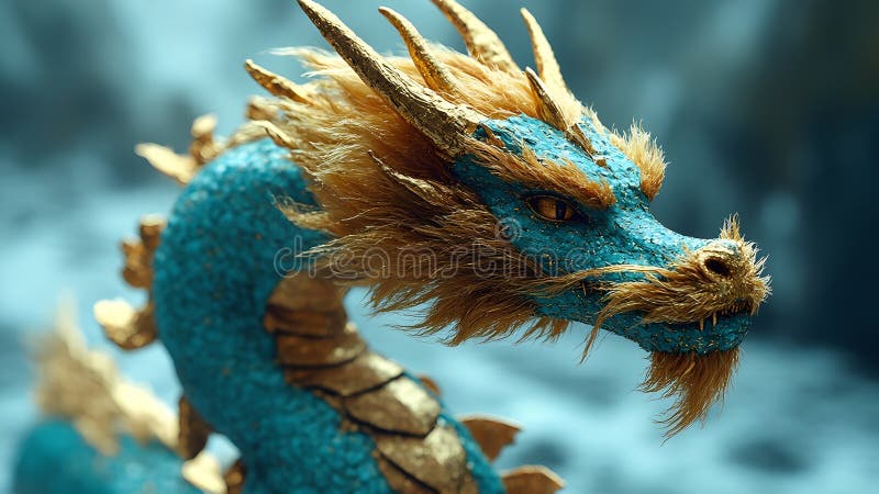 Turquoise and Gold Dragon3, Mythical Creature. Stock Photo - Image of ...