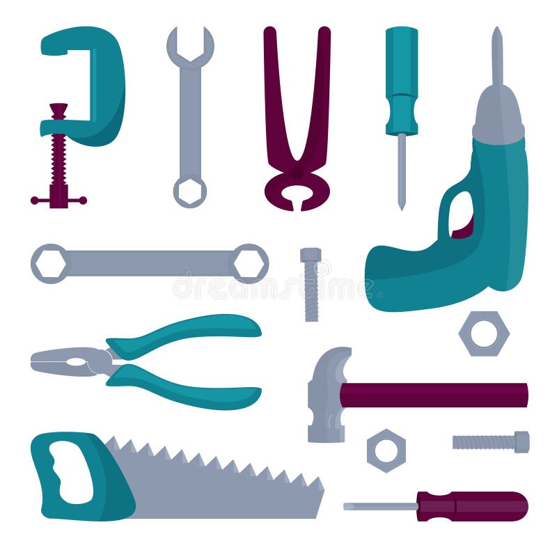 Large Stylish Collection of Work Tools Stock Vector - Illustration of ...