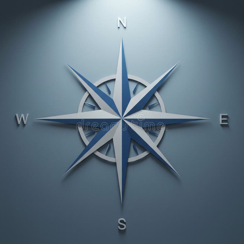 A Large, Stylized Compass Rose with Cardinal Directions (N, E, S, W) is Displayed on a Stock ...