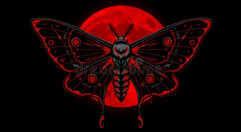 A Large, Stylized Moth with Intricate Wings, Featuring Symbols ...