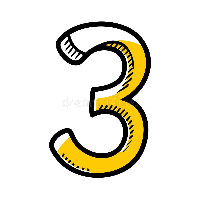 A Large, Stylized Number 3 is Depicted with a Bold Black Outline and a ...