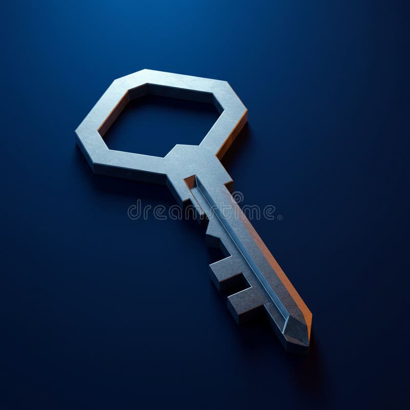 A Large, Stylized Silver Key with a Modern, Angular Design Lies on a ...