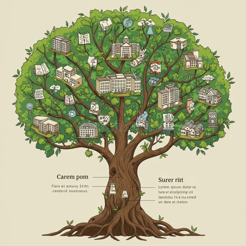 A Large, Stylized Tree Features a Variety of Educational and Scientific ...