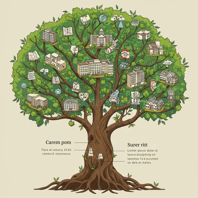 A Large, Stylized Tree Features a Variety of Educational and Scientific ...