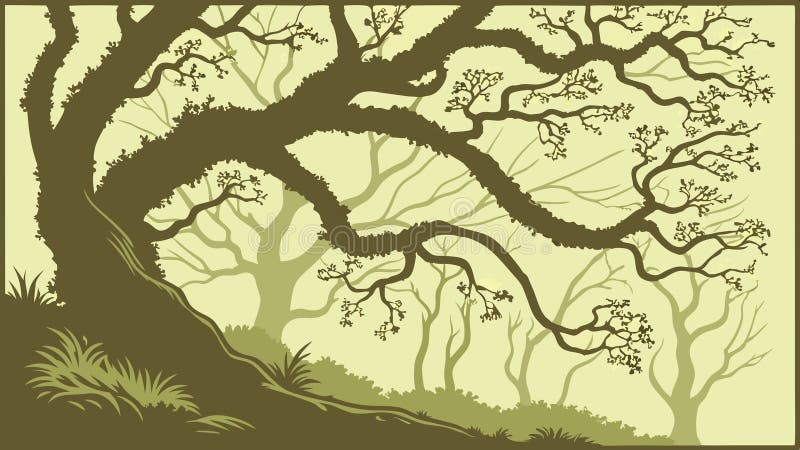 Large, Stylized Tree with Winding Branches and Leaves Vector Design ...