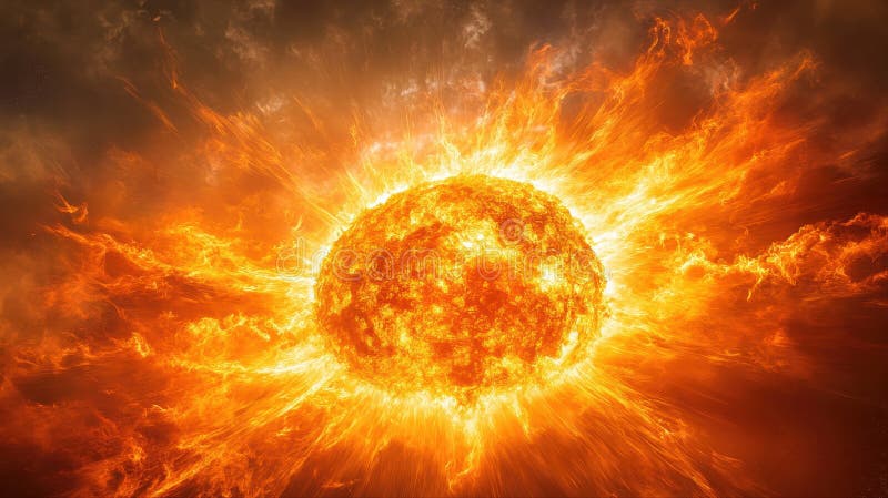 Large Sun with Bright Orange Light and Solar Flare Gradient in the Sky ...