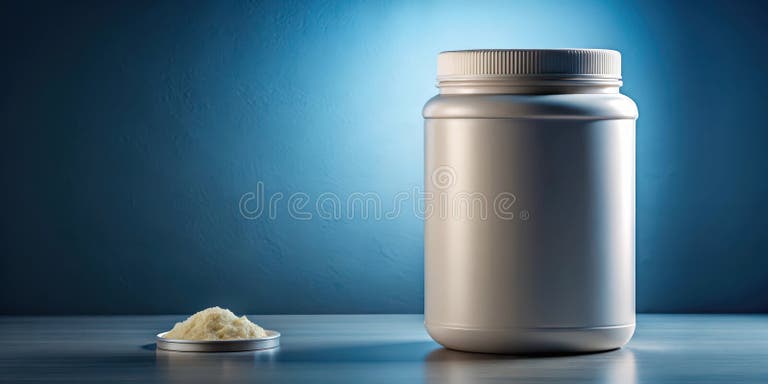 Large Supplement Container and a Small Portion of Powder on a Table ...