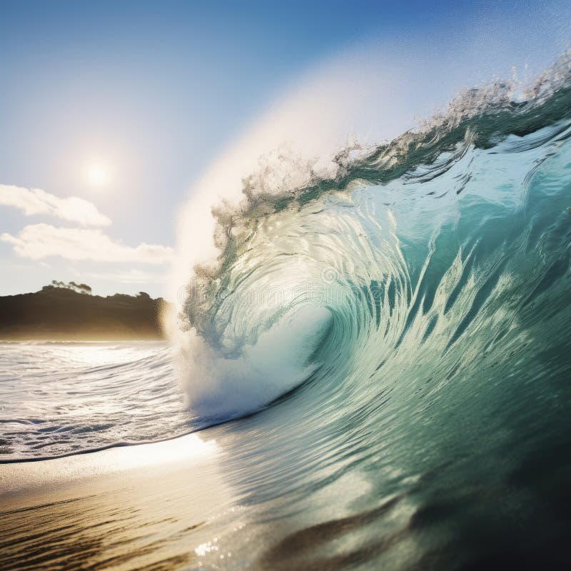 Large Surf Breaking Near a Beach Stock Illustration - Illustration of ...