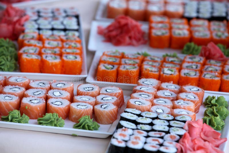Large sushi sets stock image. Image of cucumber, cheese - 89132715