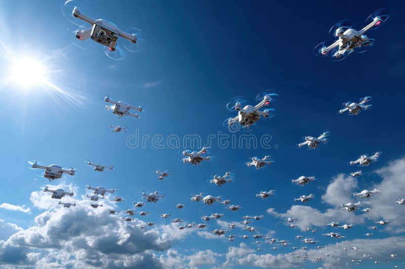 Large Swarm of Drones Flying in a Clear Blue Sky during Daytime Stock ...