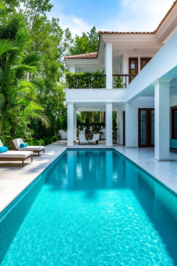A Large Swimming Pool in the Middle of a White House Stock Photo ...