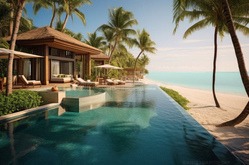 A Large Swimming Pool Next To a Beach Stock Illustration - Illustration ...