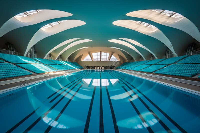 Large Swimming Pool with Skylight and Row of Empty Seats. Generative AI ...