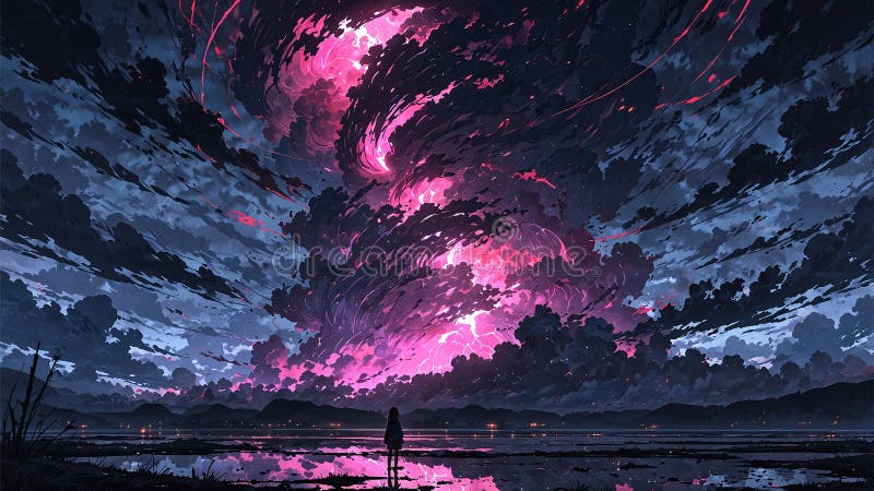 A Large, Swirling Pink Cloud Dominates the Sky, Casting Dramatic ...