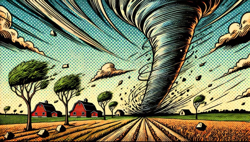 Large Swirling Tornado Destroying Countryside in Pop Art Style ...