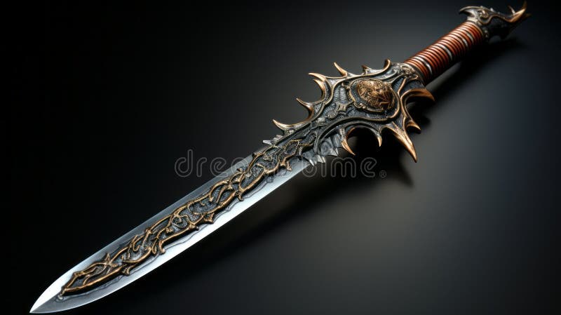 Realistic 3d Render of a Brutal Spiked Sword in Fantasy Dungeon Stock ...