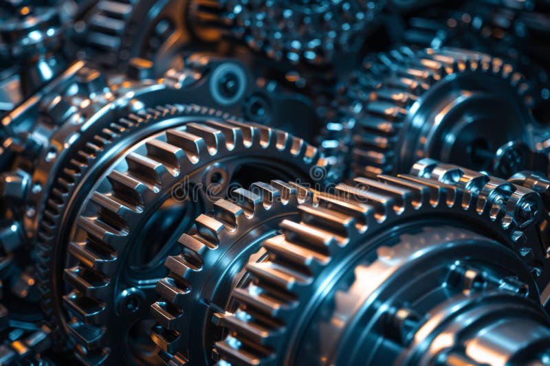 Large System of Metal Engine Gears Wheels in Connection. Neural Network ...
