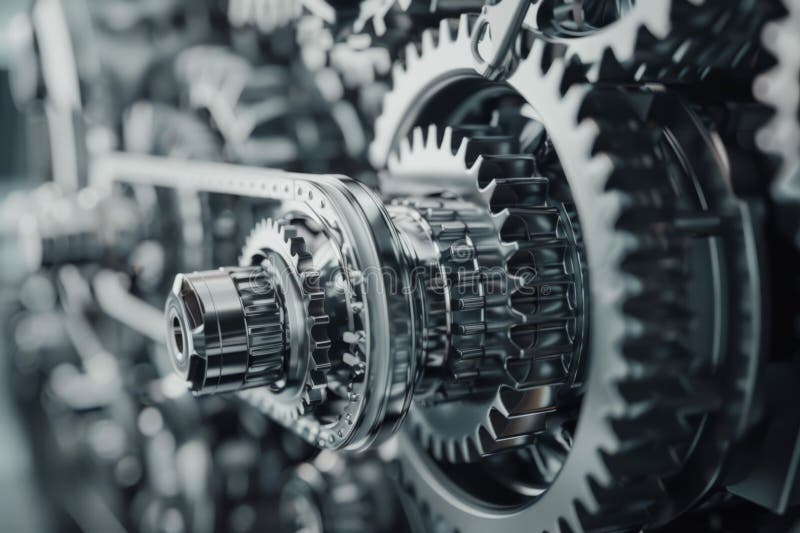 Large System of Metal Engine Gears Wheels in Connection. Neural Network ...