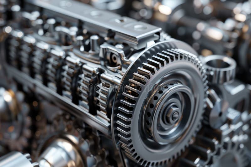 Large System of Metal Engine Gears Wheels in Connection. Neural Network ...