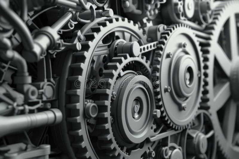 Large System of Metal Engine Gears Wheels in Connection. Neural Network ...