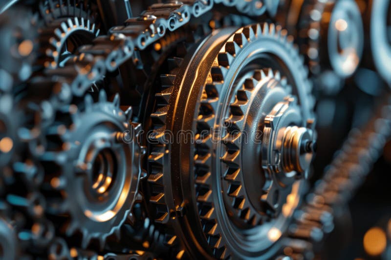 Large System of Metal Engine Gears Wheels in Connection. Neural Network ...