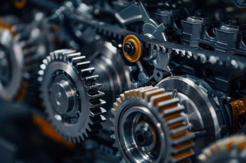 Large System of Metal Engine Gears Wheels in Connection. Neural Network ...