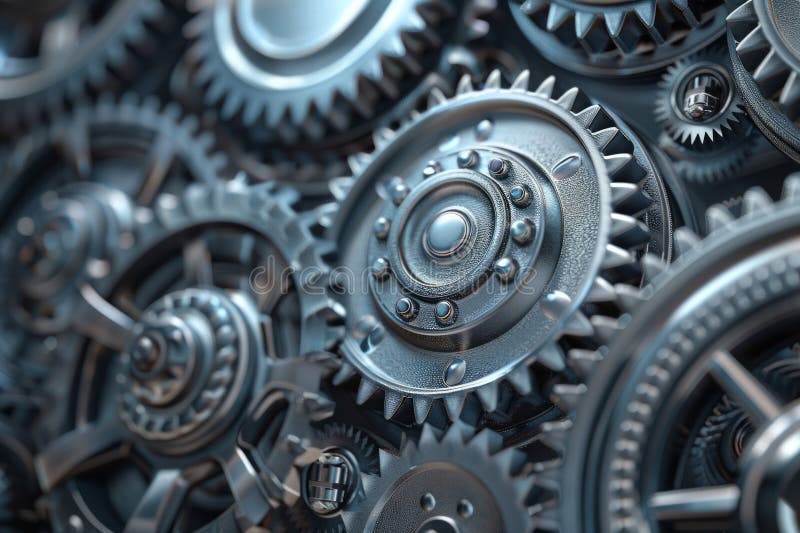 Large System of Metal Engine Gears Wheels in Connection. Neural Network ...
