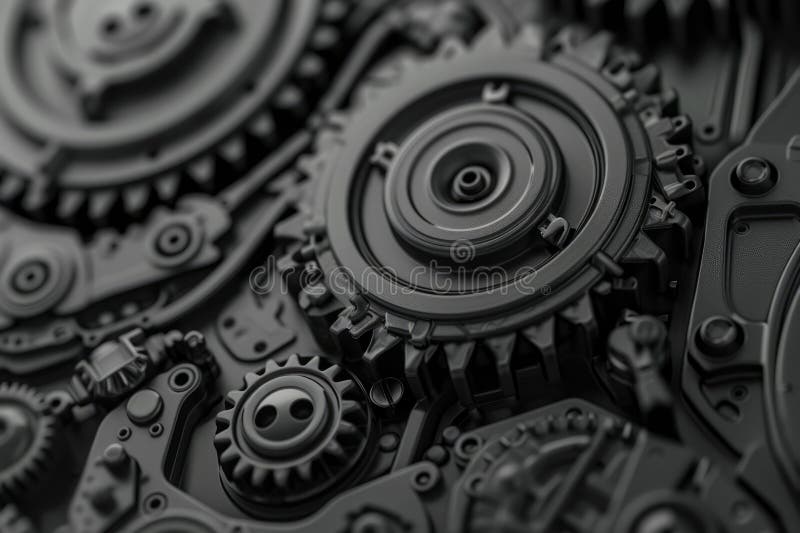 Large System of Metal Engine Gears Wheels in Connection. Neural Network ...
