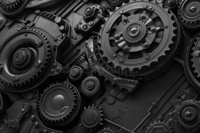 Large System of Metal Engine Gears Wheels in Connection. Neural Network ...