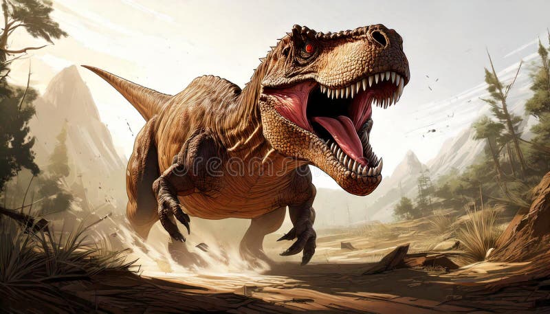 A Large T-Rex is Running through a Forest Stock Illustration ...